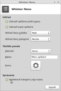 Whisker menu – klávesová skratka pre menu v xfce – Linux Mint CZ&SK